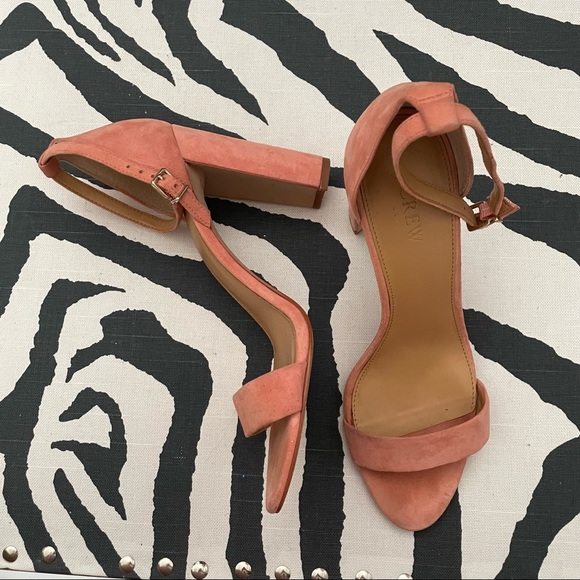 J. Crew | Shoes | Jcrew Coral Suede Ankle Strap Block Heels | Poshmark